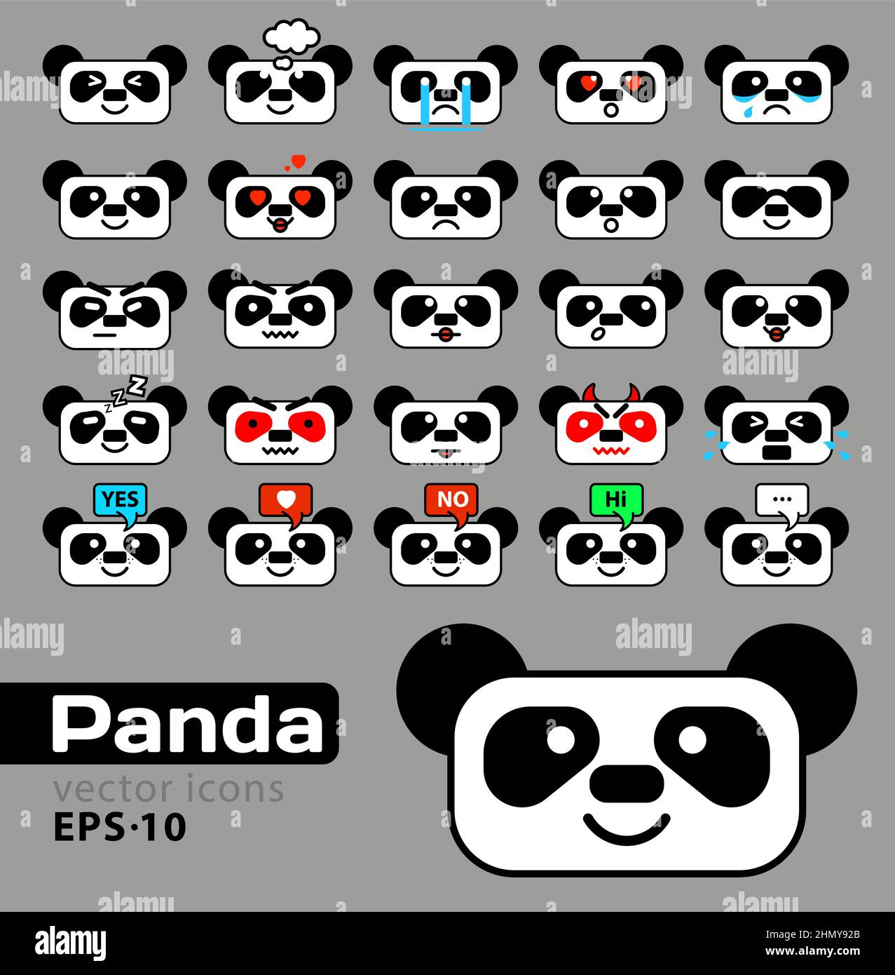 collection icons with different emotions panda. vector Stock Vector ...