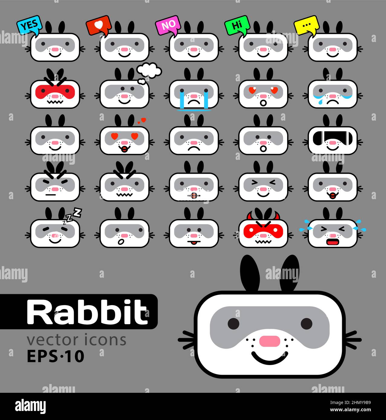 collection icons with different emotions rabbit. vector Stock Vector ...