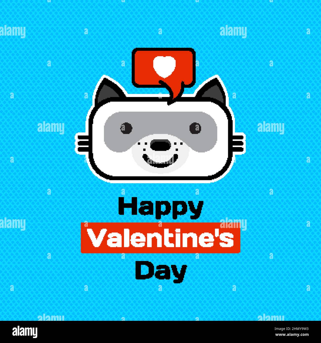 card with Valentines Day with a cat on a blue background. Vector Stock ...