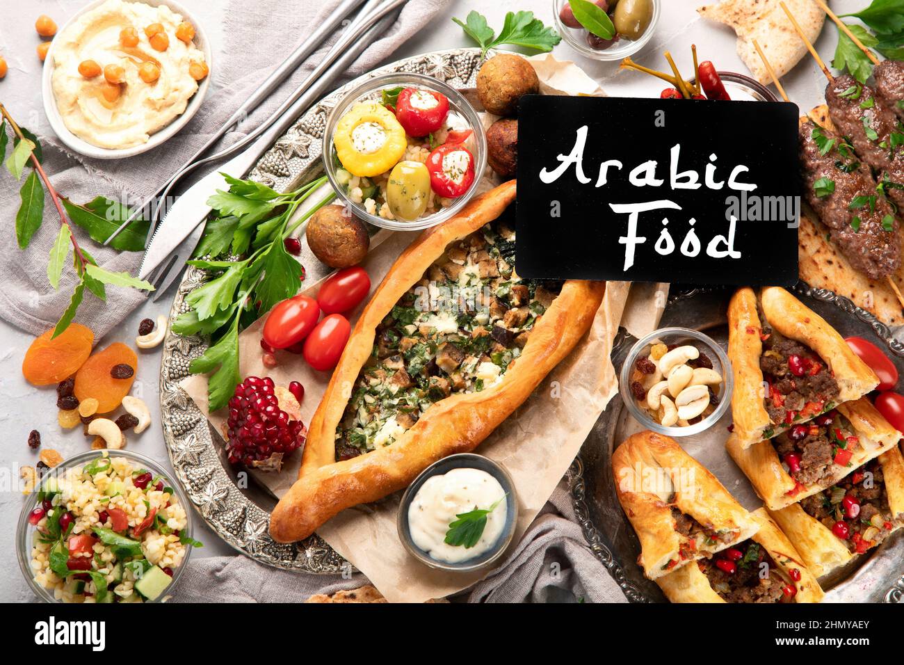 Turkish food on light background. Traditional food concept. Flat lay ...