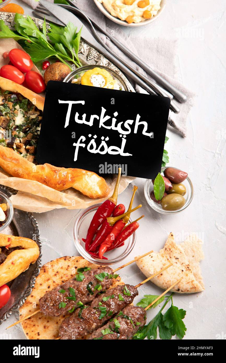 Turkish food on light background. Traditional food concept. Flat lay ...