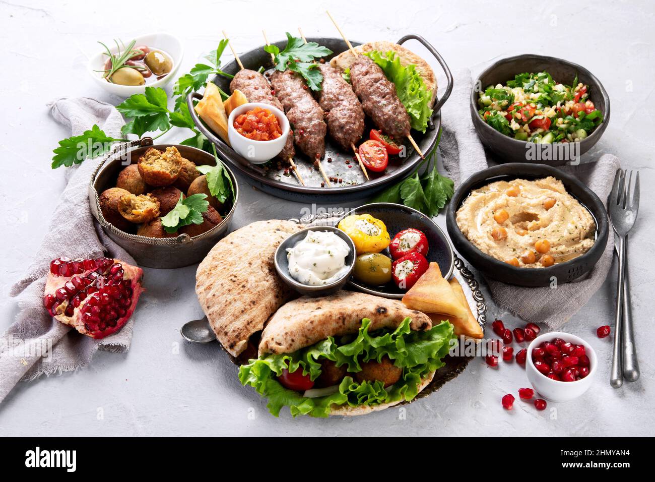 Lebanese food assortment on light background. Traditional food concept ...