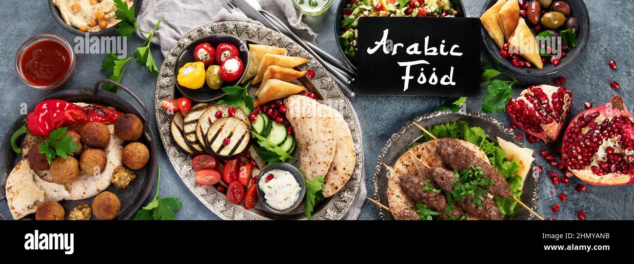 Arabic food assortment on dark background. Traditional food concept ...