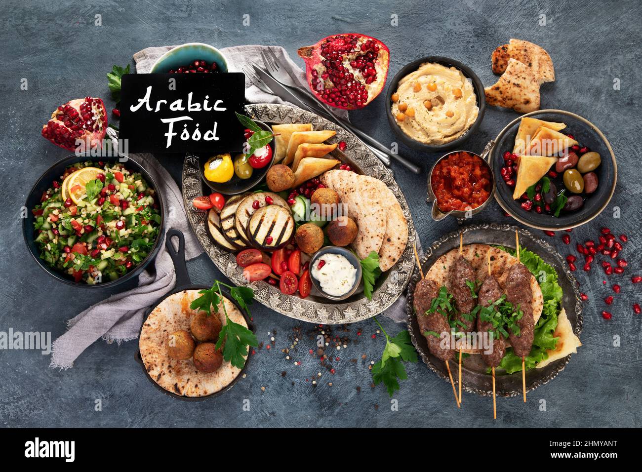 Arabic food assortment on dark background. Traditional food concept ...