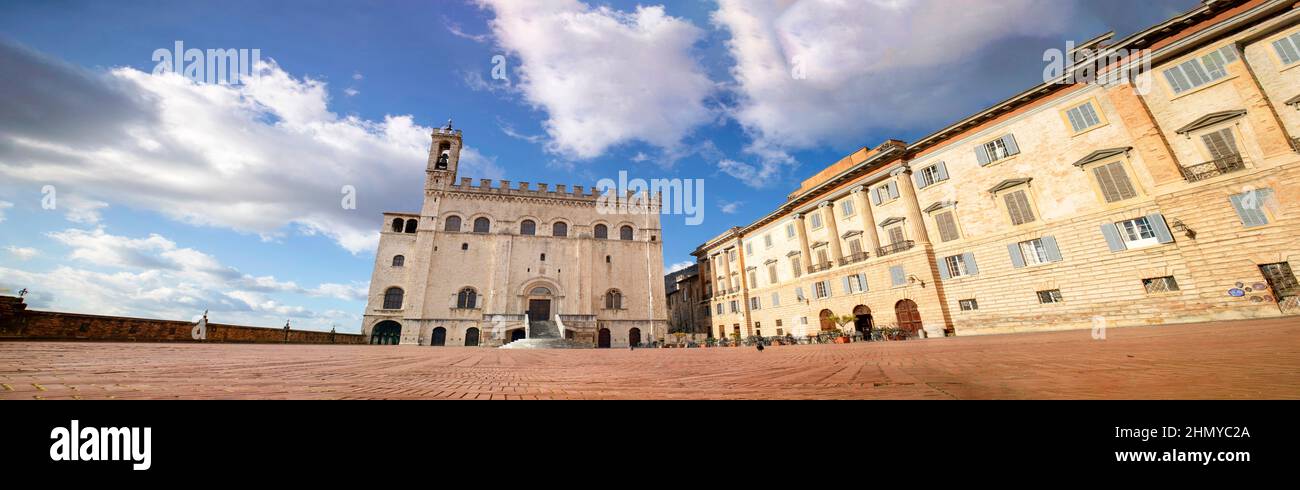 Overview of the main square of Gubbio, a small medieval center in ...