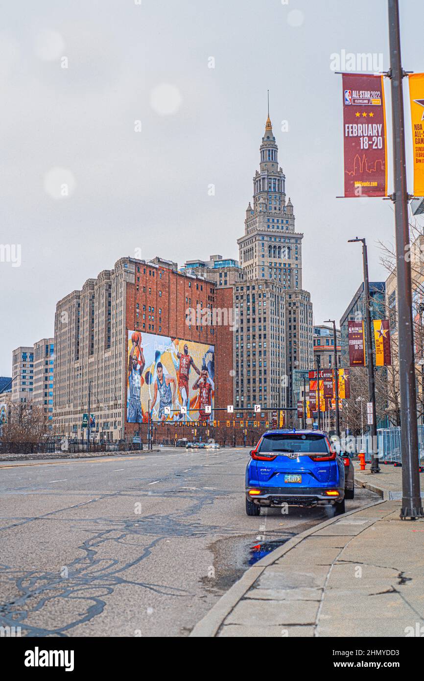 NBA All-Star Weekend Banner in Cleveland Ohio Stock Photo - Alamy