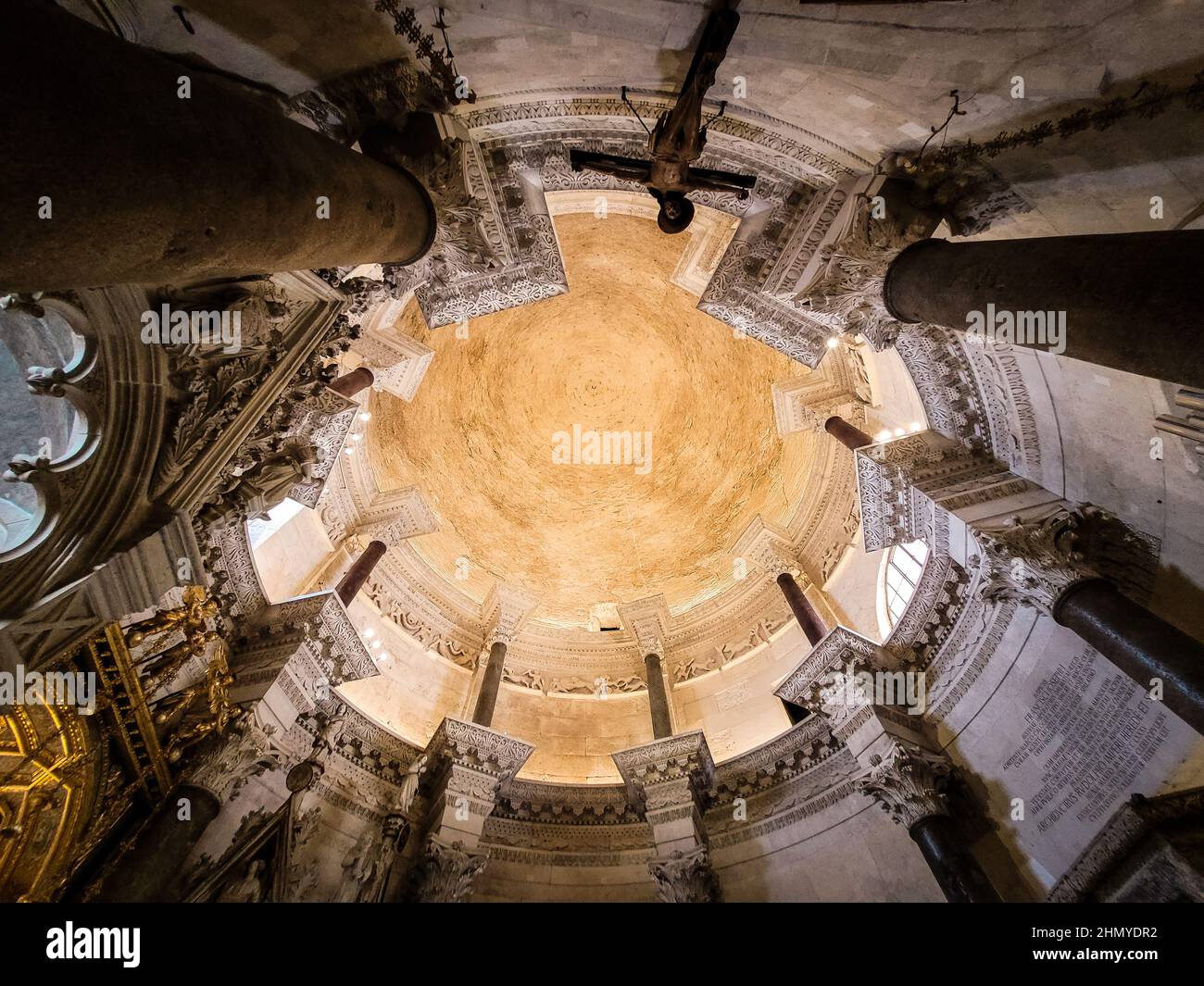 Low angle shot inside a medieval church with the sculpture of crucified Jesus Christ Stock Photo ...