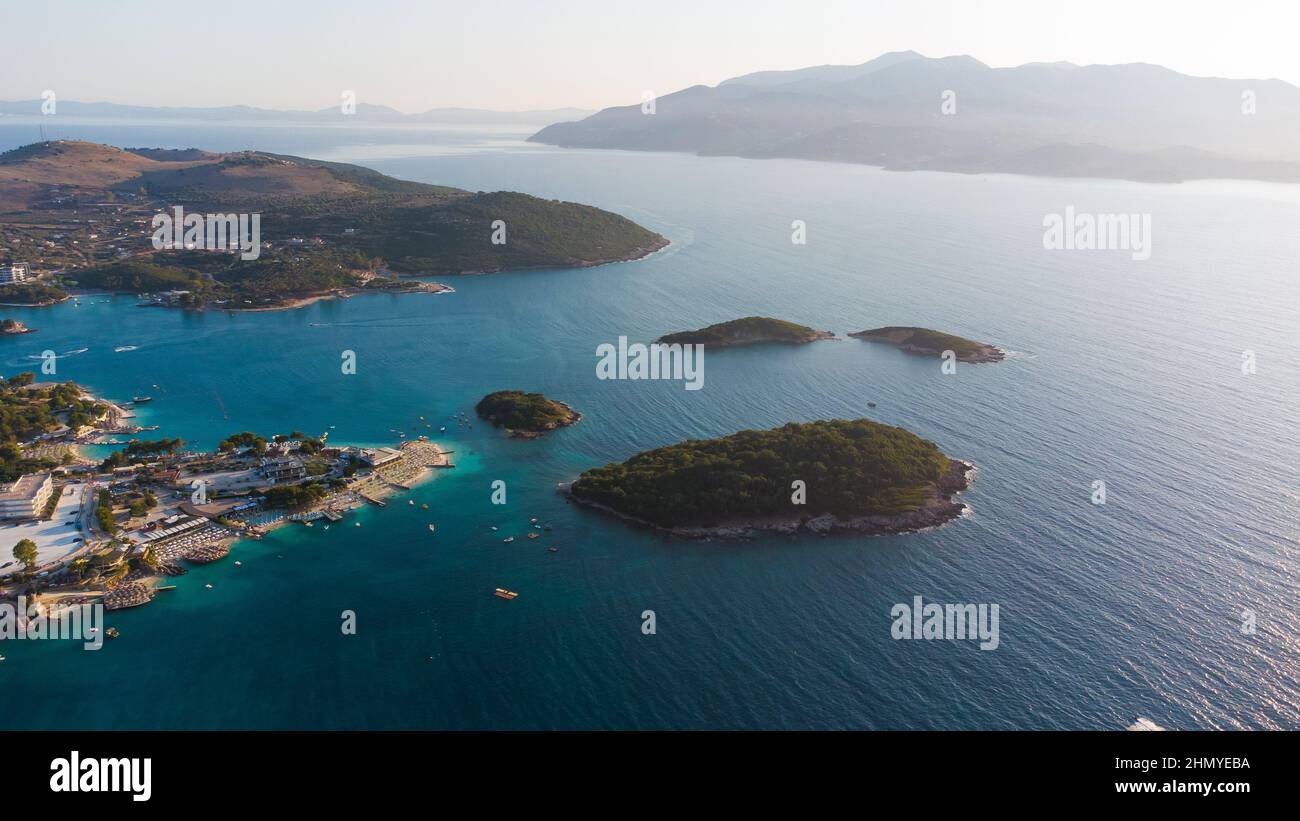 Beautiful beach with blue sea in Ksamil. Albania, Europe Stock Photo ...
