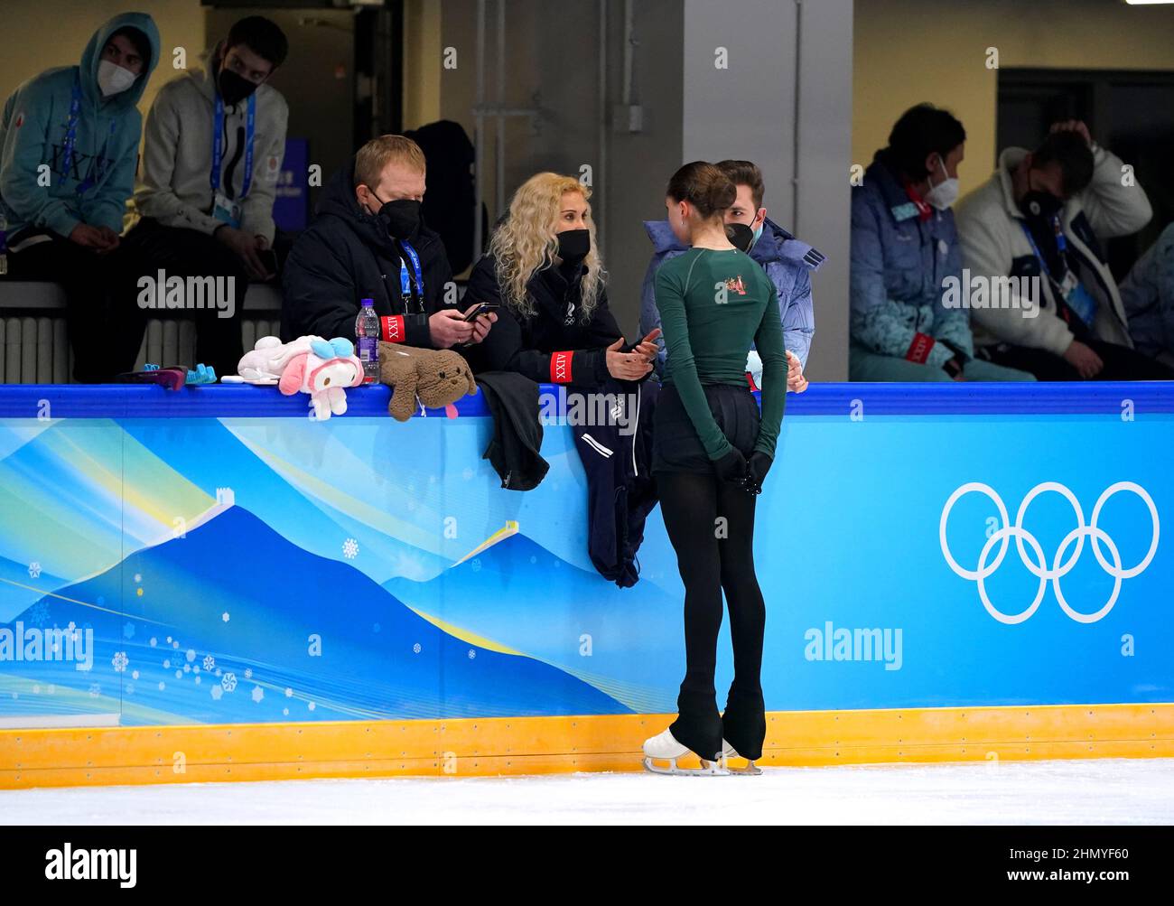 ROC's Kamila Valieva speaks to her coach Eteri Tutberidze during a ...