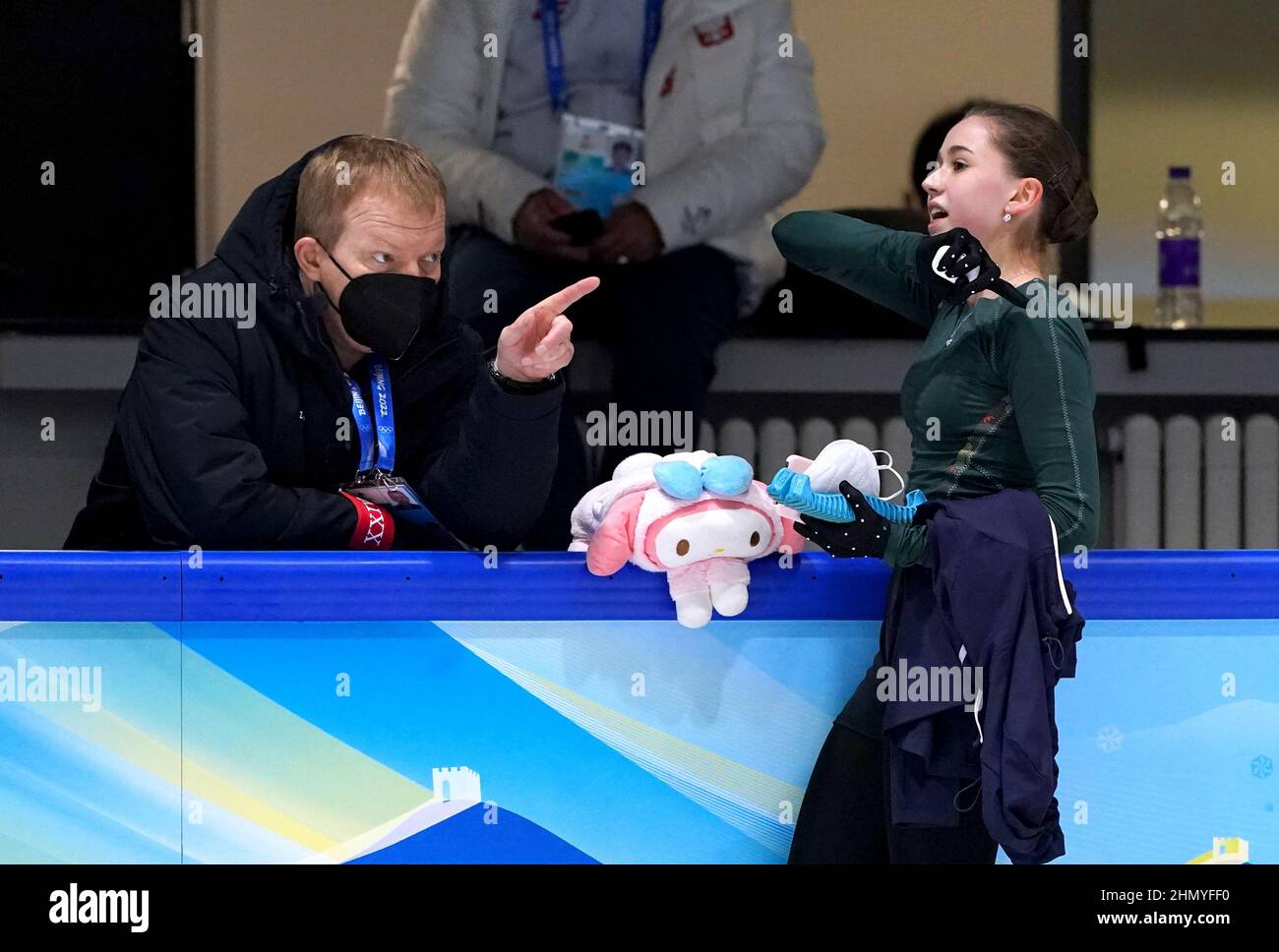Figure skating coach Sergei Dudakov speaks to ROC's Kamila Valieva ...