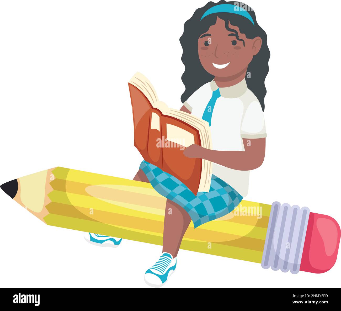 girl reading book on pencil Stock Vector Image & Art - Alamy
