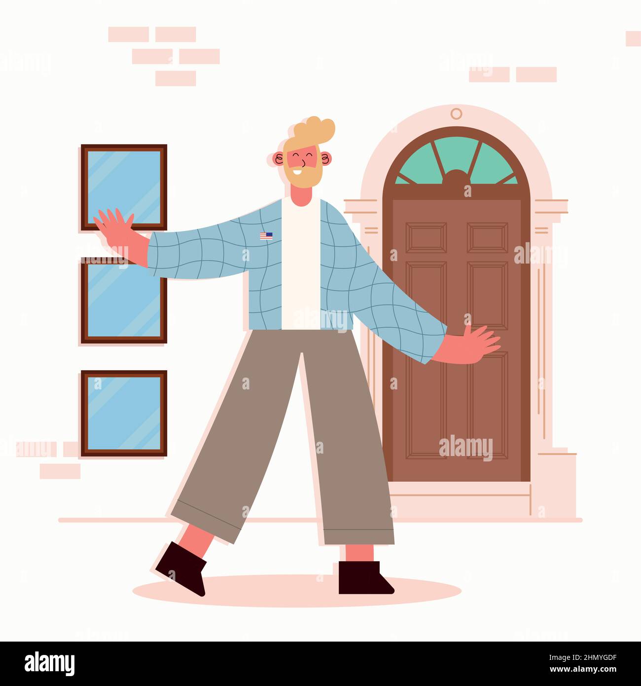 man cartoon in front of door Stock Vector Image & Art - Alamy