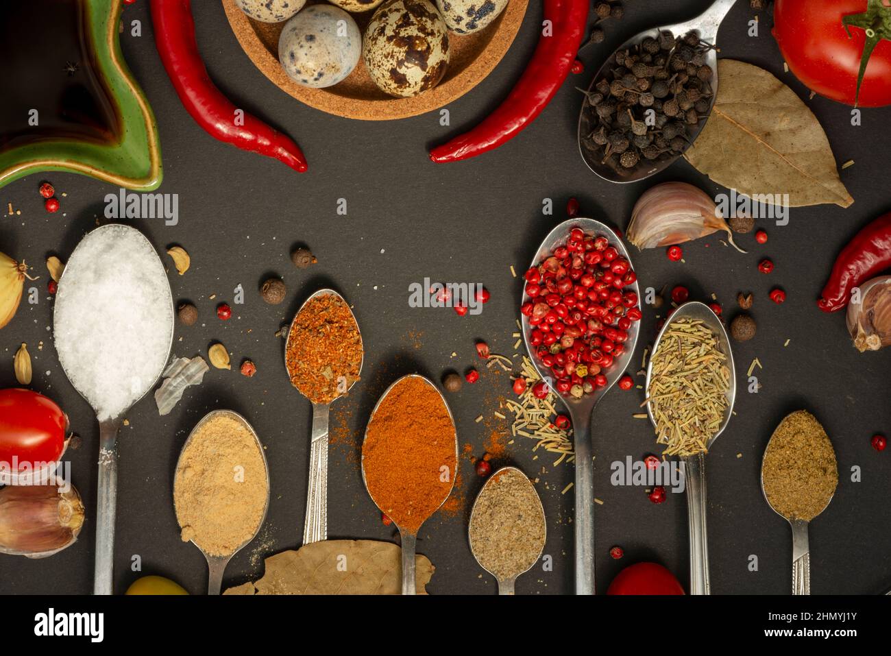 spices and herbs on background ingredients Stock Photo - Alamy