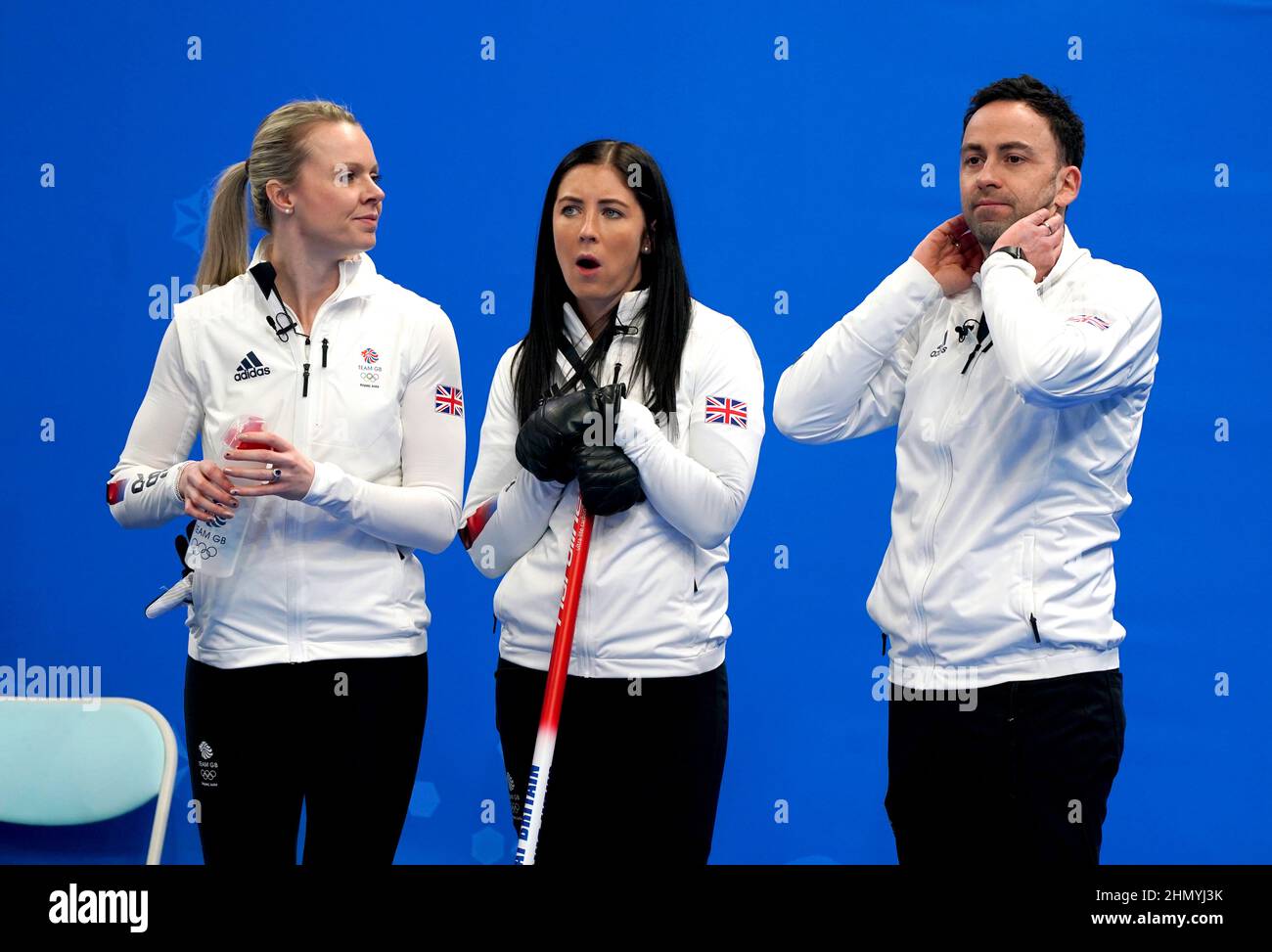 Great Britain's Eve Muirhead (centre), team-mate Vicky Wright and coach David Murdoch during the ...