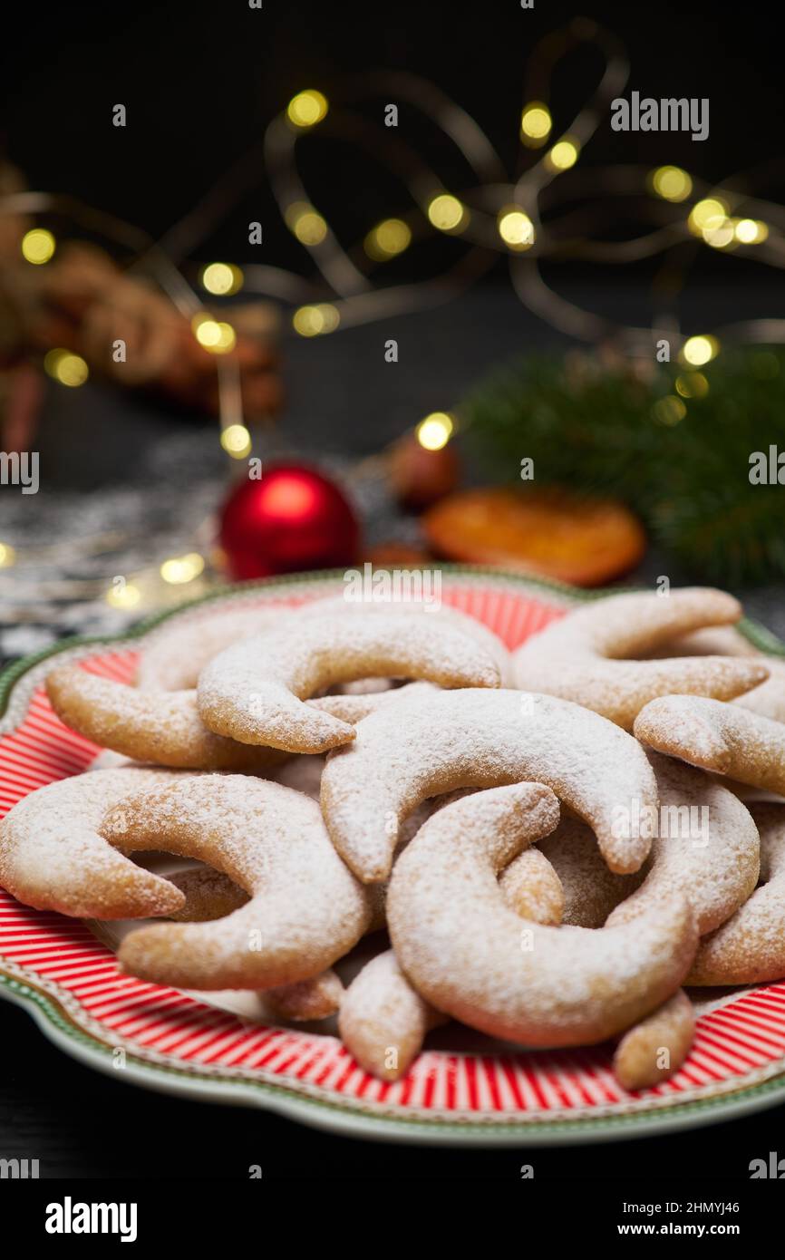 Plate of Traditional German or Austrian Vanillekipferl vanilla kipferl ...