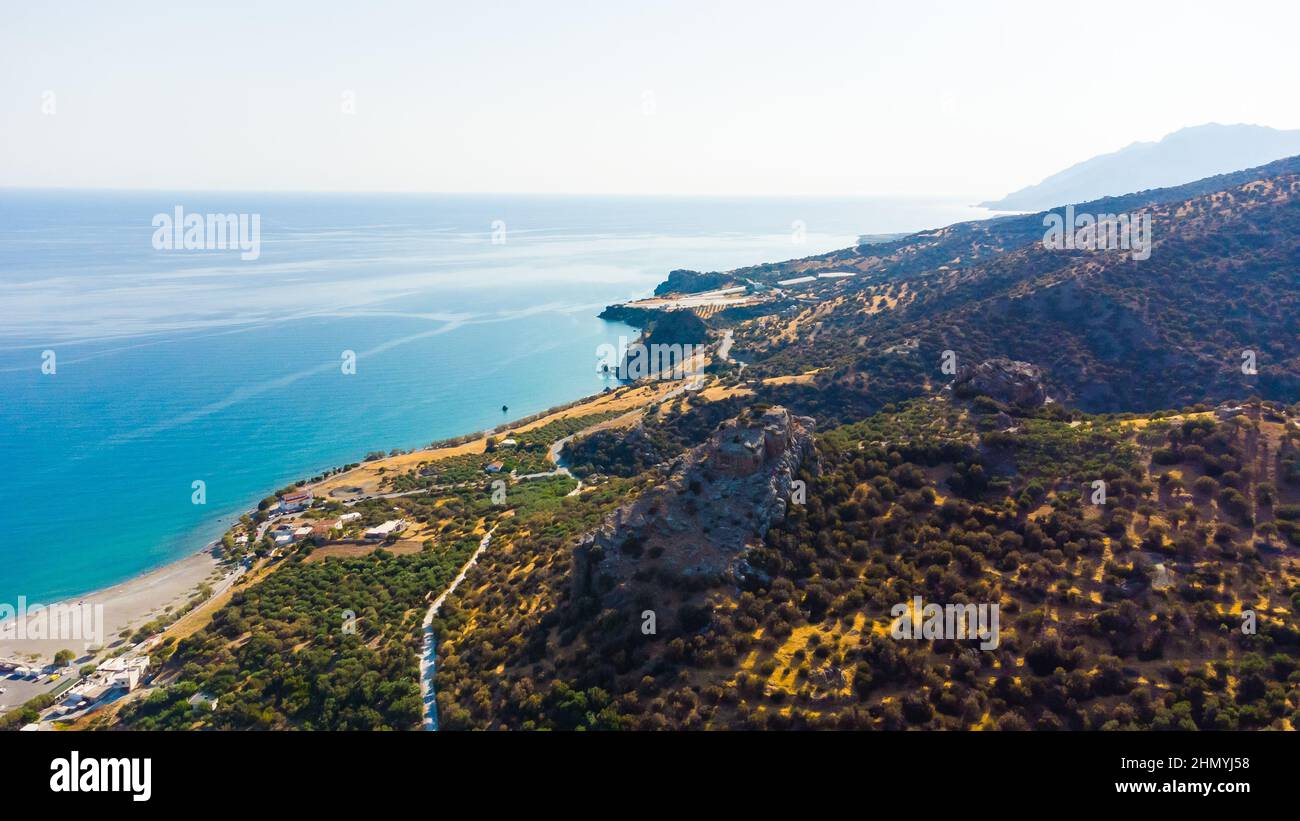 Aerial Nature Greek Landscape with Sea or Ocean Bay and Empty Sand ...