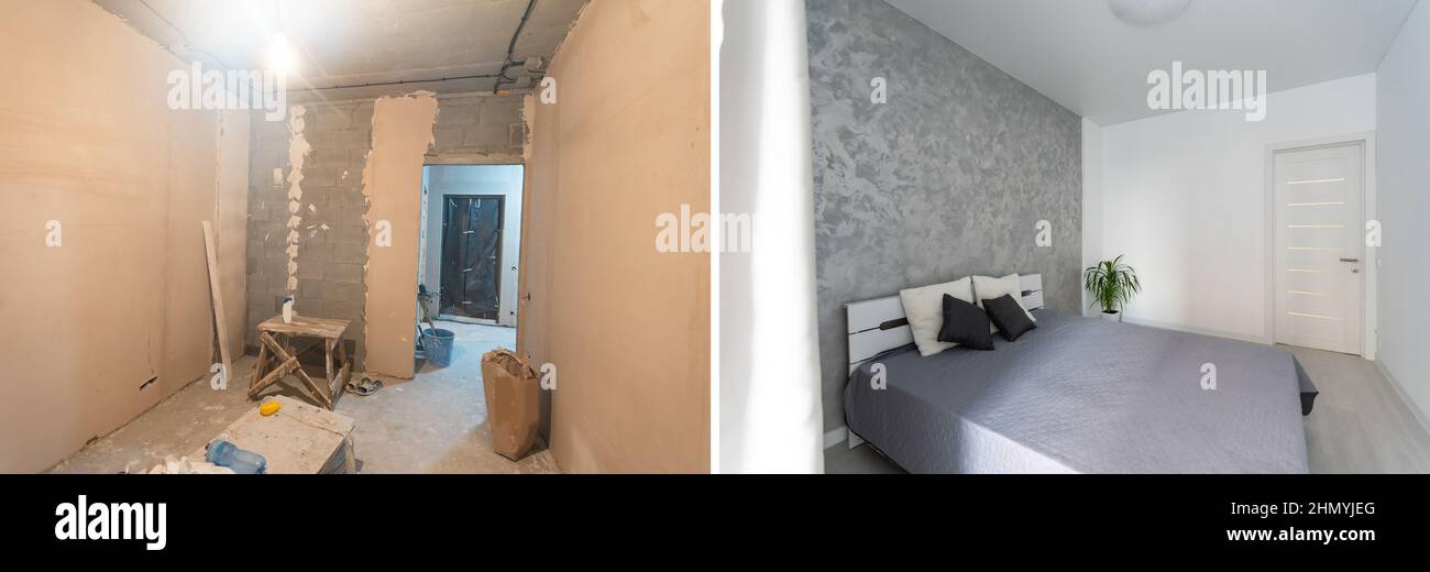 Comparison of a room in an apartment before and after renovation new ...