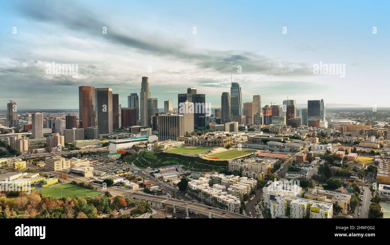 Los Angeles city aerial view on downtown cityscape of Los Angels ...