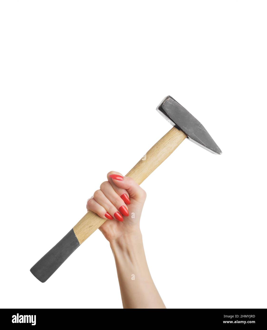 Female hand with a red manicure and a hammer Stock Photo - Alamy