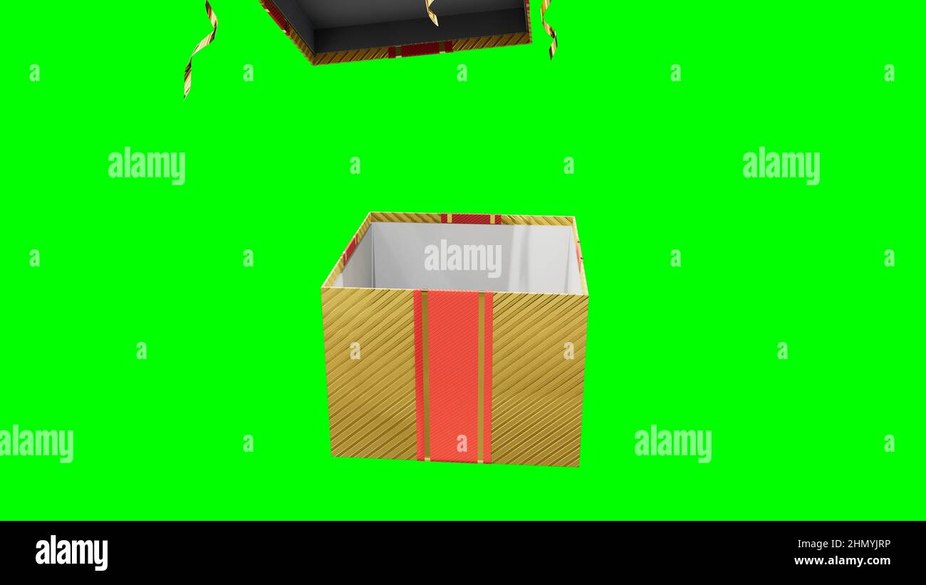 opened beautified golden and red giftbox on green screen, isolated ... opened beautified golden and red giftbox on green screen, isolated ...