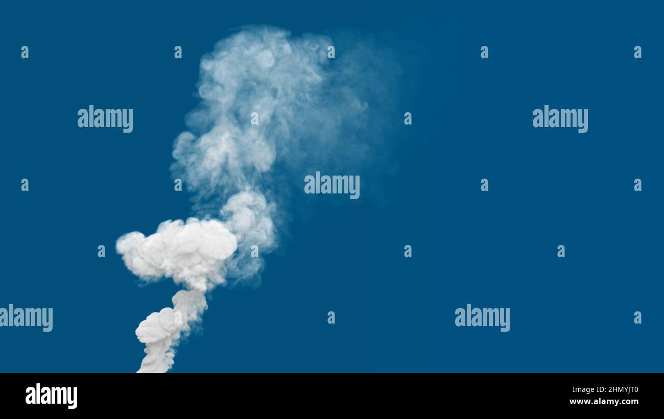 white thick contamination smoke column emission from factory, isolated ...