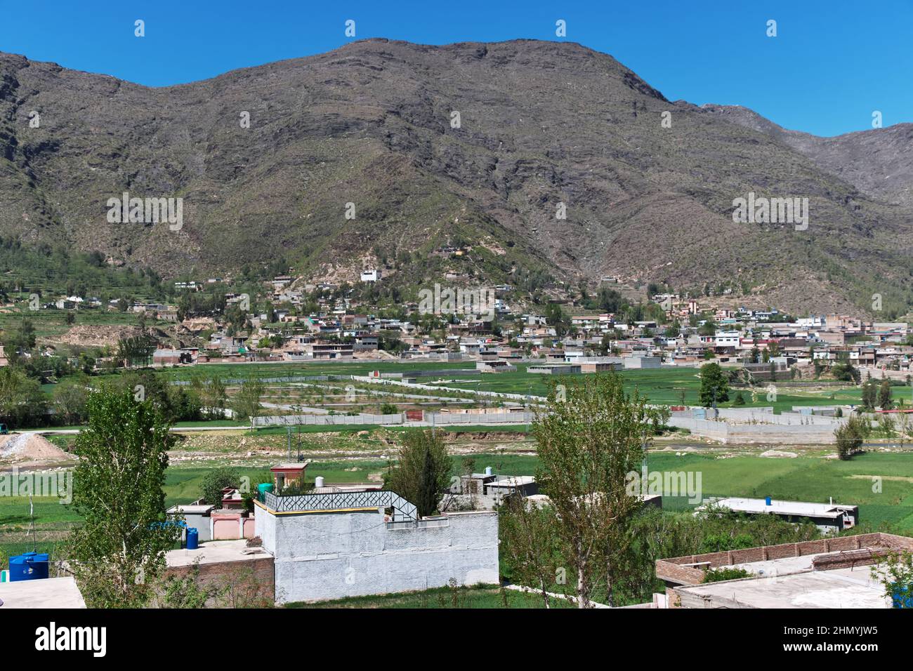 The panoramic view of Mingora in Swat valley of Himalayas, Pakistan ...