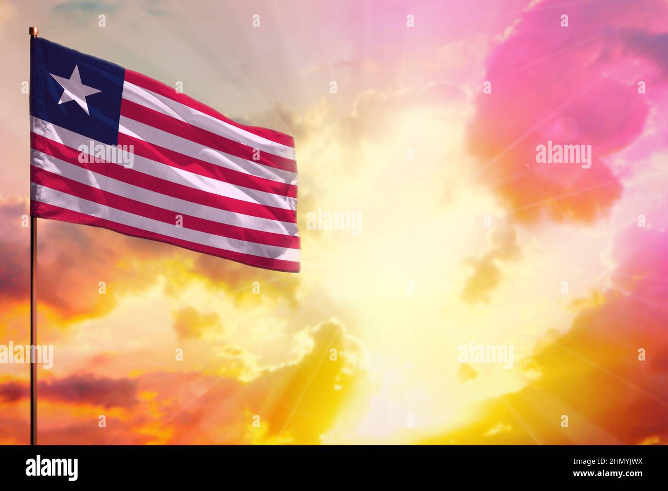 Fluttering Liberia flag in left top corner mockup with the place for ...