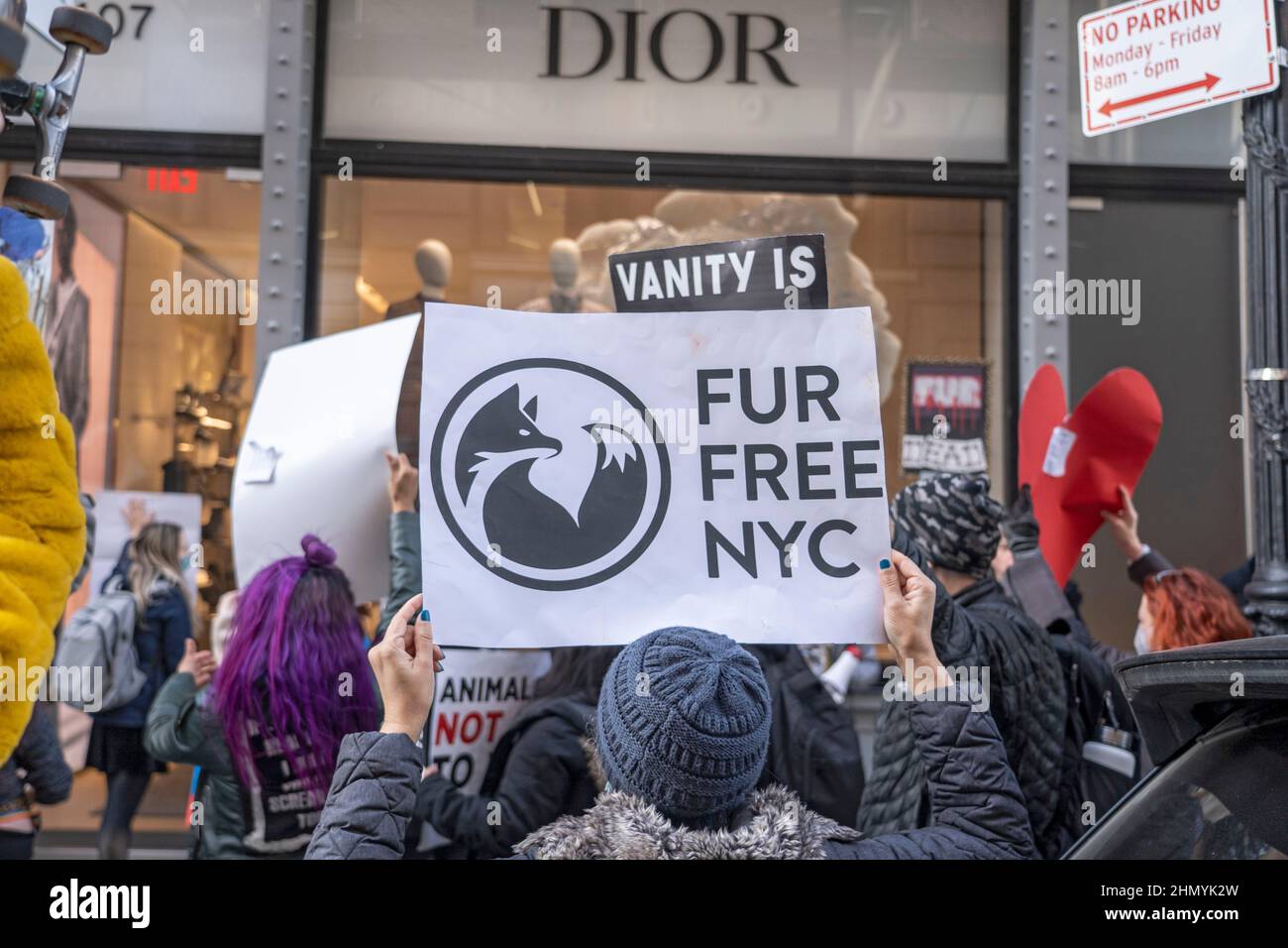 NEW YORK, NY - FEBRUARY 12: Animal Rights Protesters holding signs ...