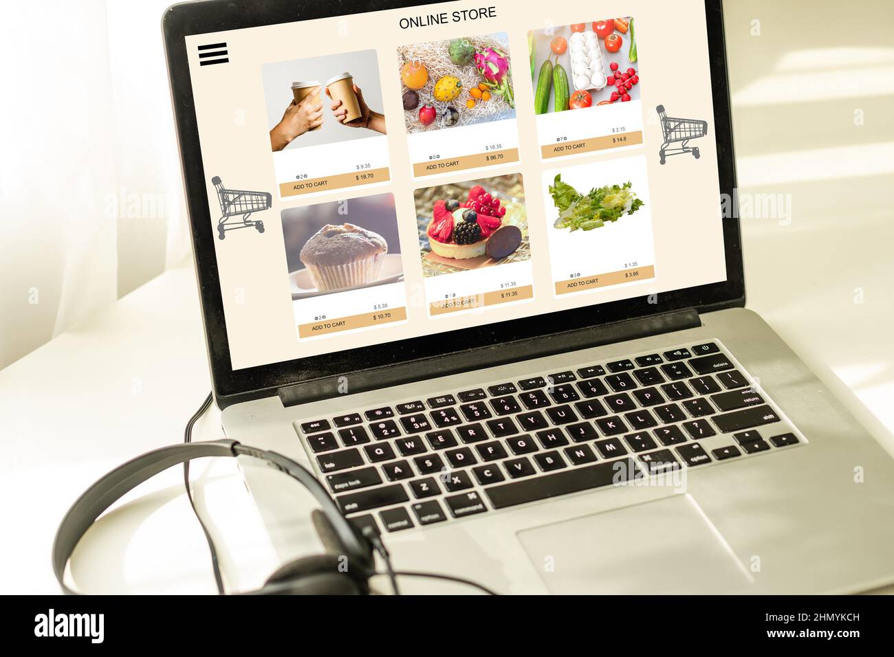 Food take away website in a laptop screen. Lunch at the office Stock ...