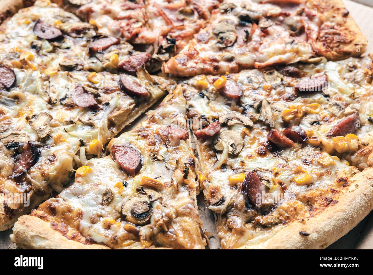 Close up, appetizing pizza slices, food background Stock Photo - Alamy