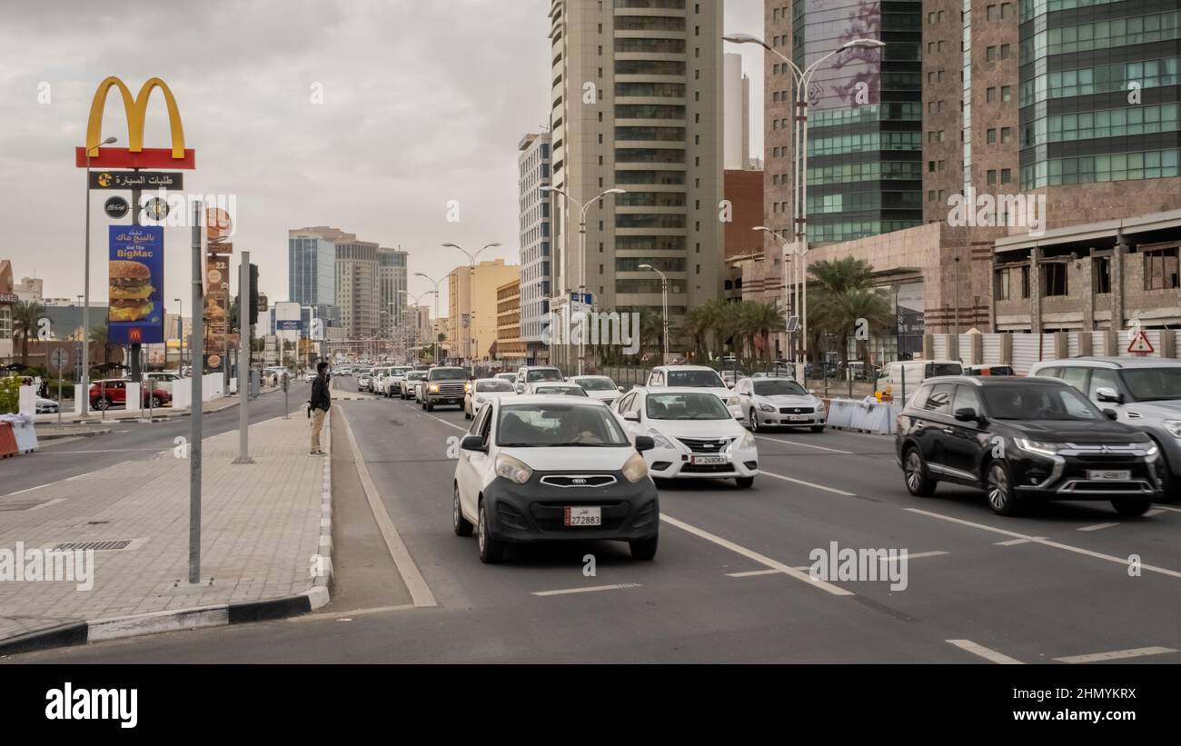 Doha, Qatar - January 16th 2022: Traffic on the C Ring Road in central ...