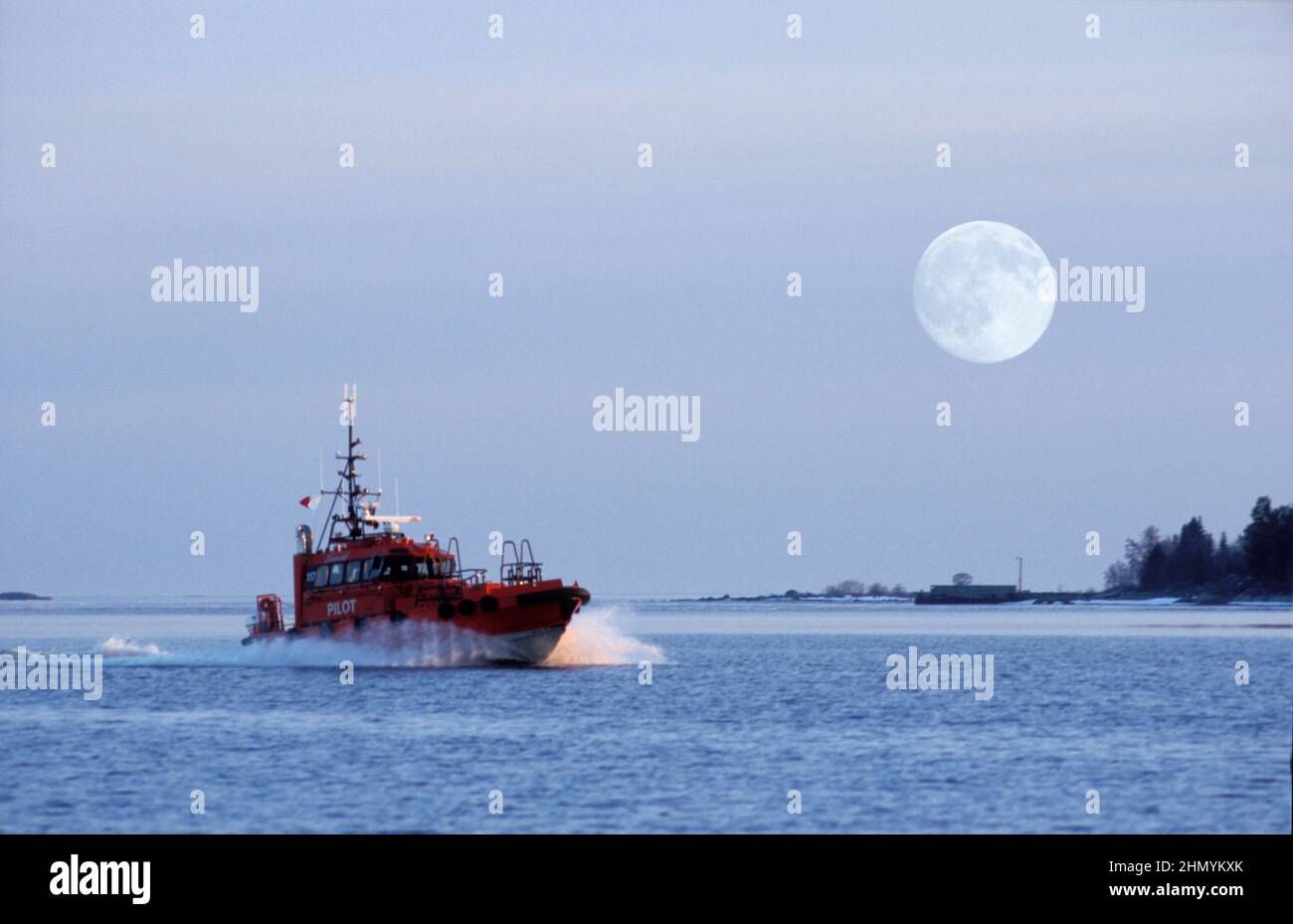 THE BALTIC SEA, SWEDEN IN 2004, analog. A Pilot boat at sea, speed, and ...