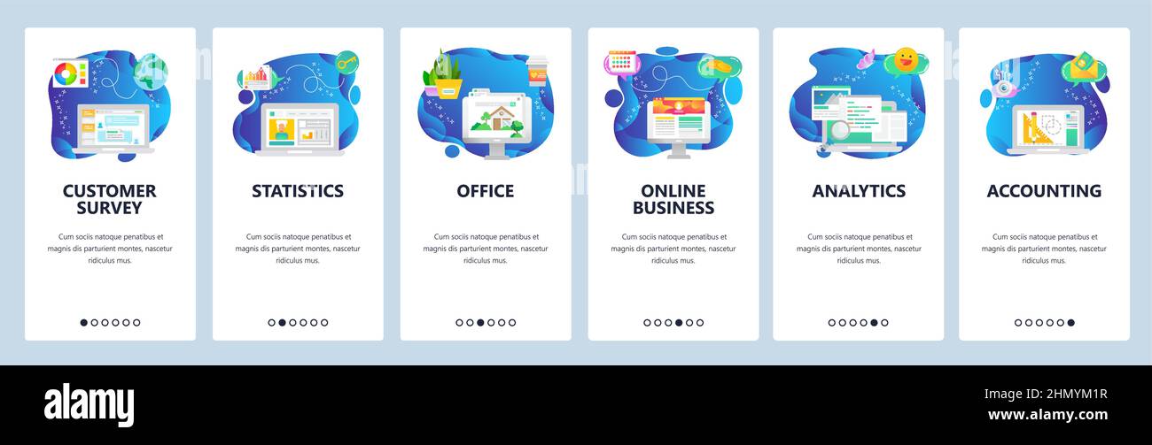 Onboarding for web site and mobile app. Menu banner vector template for ...