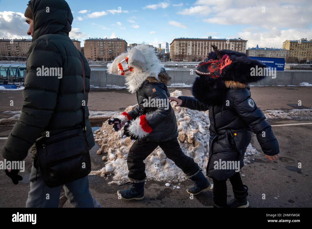 Moscow, Russia. 12th of February, 2022 Furry fandom walking along the ...