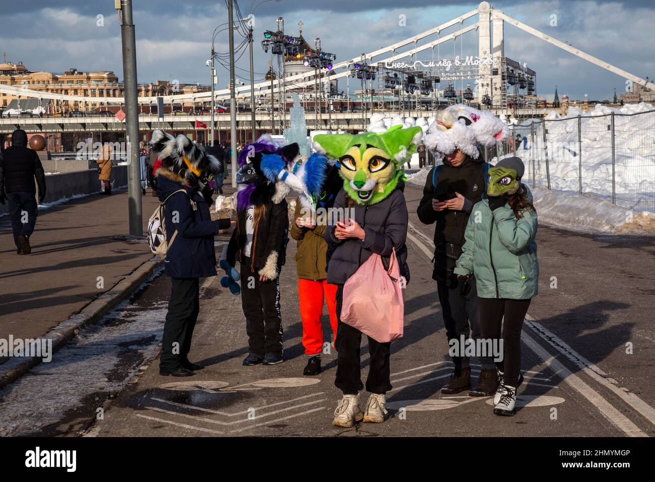 Moscow, Russia. 12th of February, 2022 Furry fandom walking along the ...