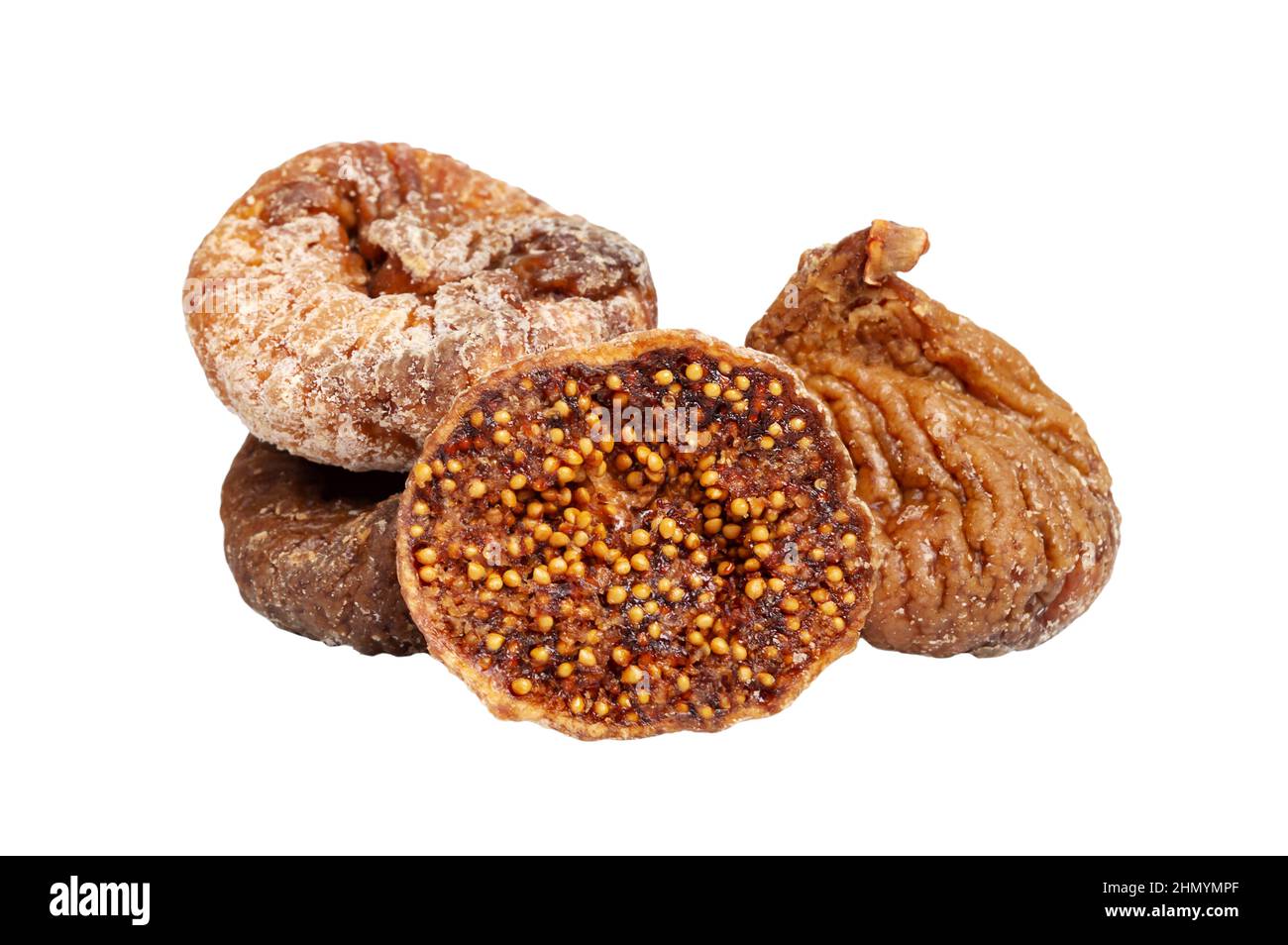 Dried figs whole and cut isolated on white background. Useful snack ...