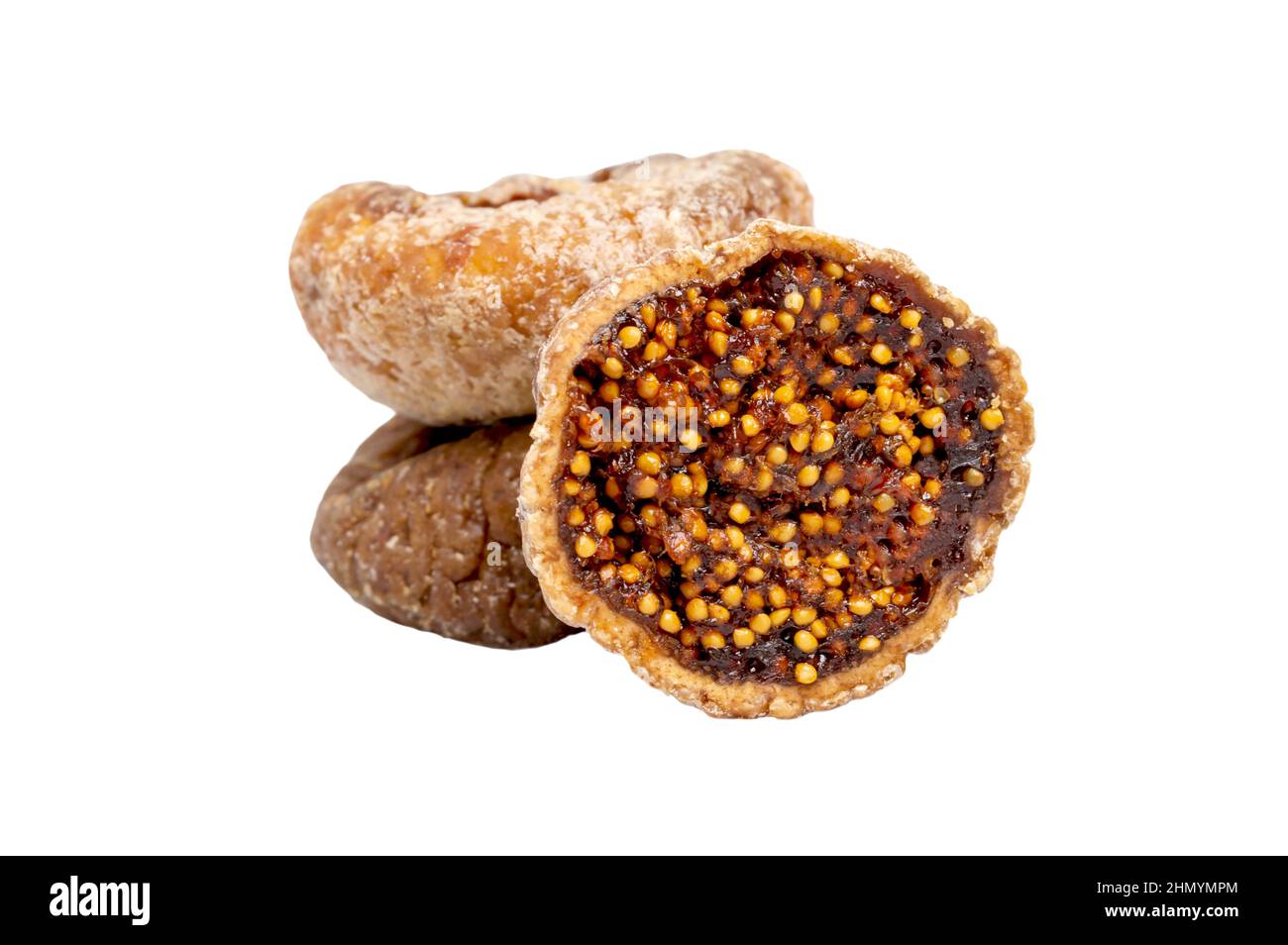 Dried figs whole and cut isolated on white background. Useful snack ...