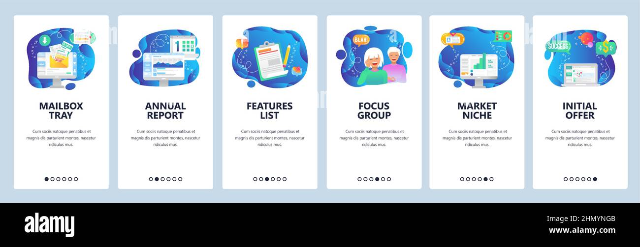 Onboarding for web site and mobile app. Menu banner vector template for ...