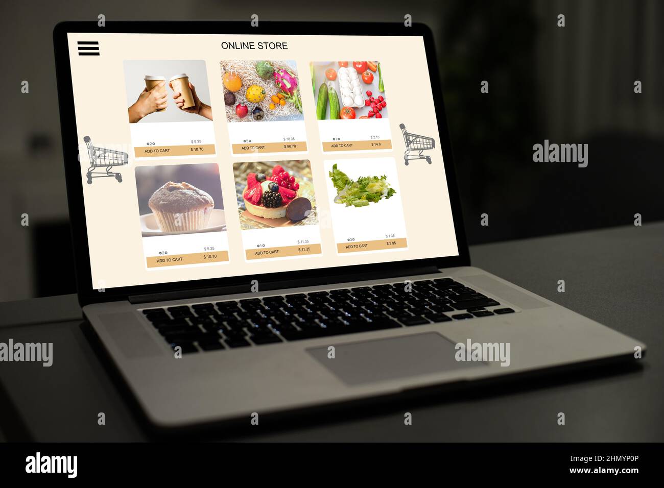 Food take away website in a laptop screen. Lunch at the office Stock ...