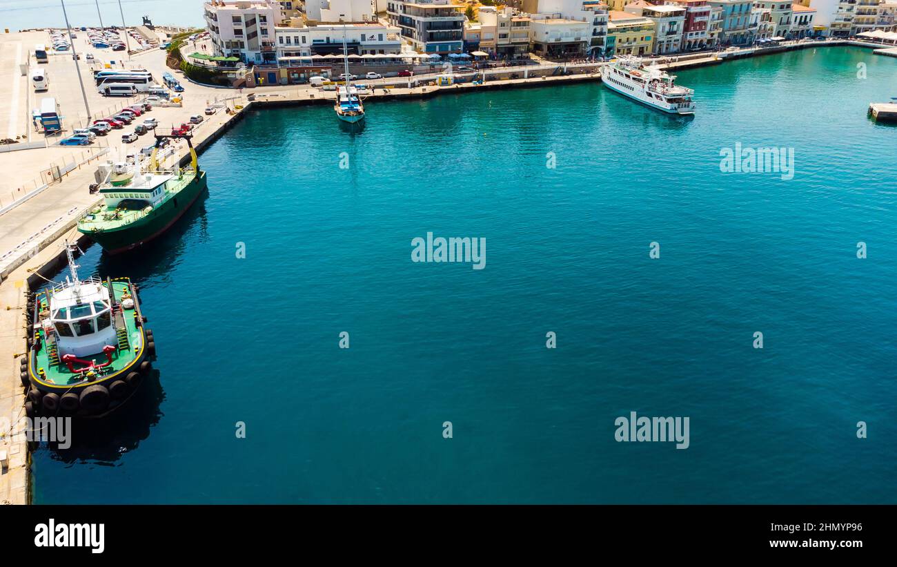 boat pier in Agios Nikolaos, Crete, Greece Stock Photo - Alamy