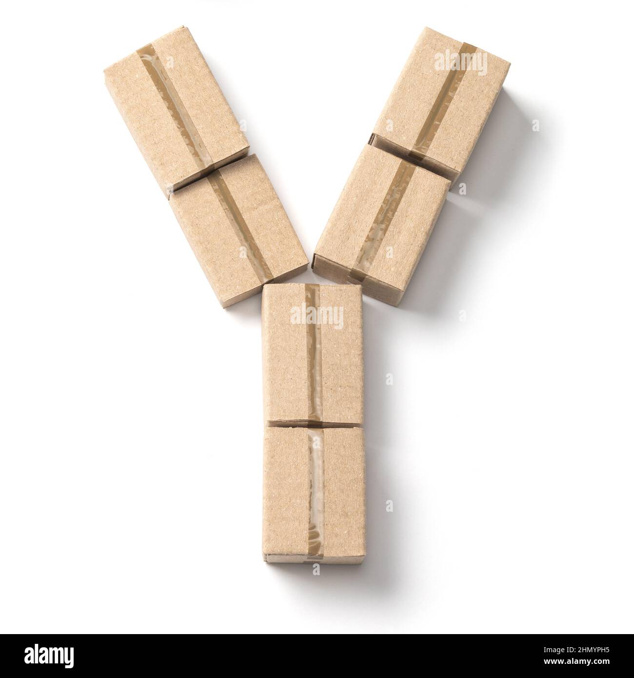 Letter Y. Alphabet from cardboard boxes for delivery isolated on white ...