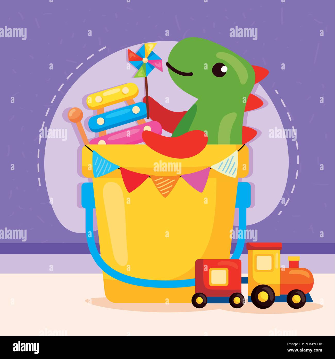 dinosaur in bucket of playroom theme Stock Vector Image & Art - Alamy