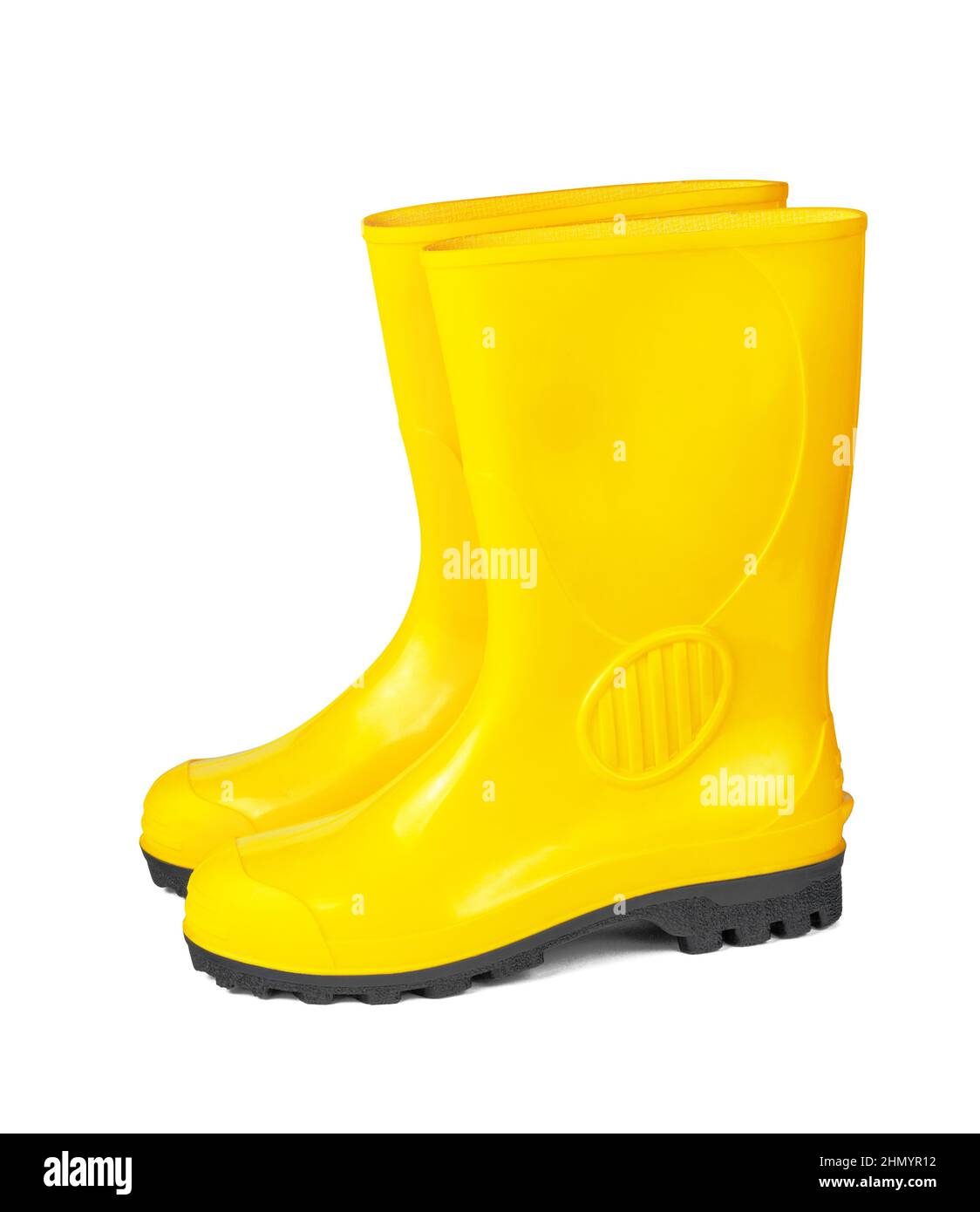 Yellow rubber boots isolated on white background Stock Photo - Alamy
