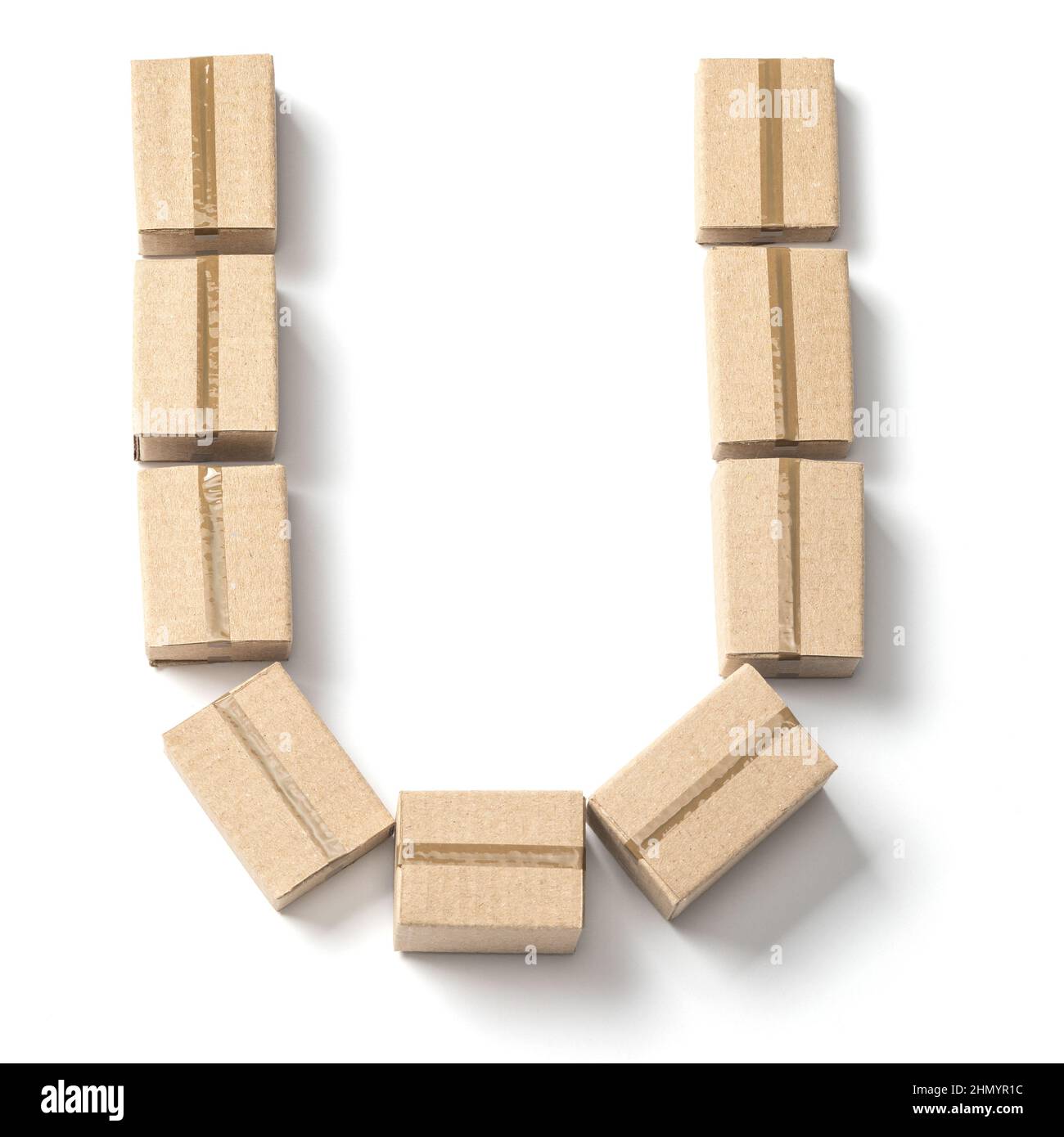Letter U. Alphabet from cardboard boxes for delivery isolated on white ...