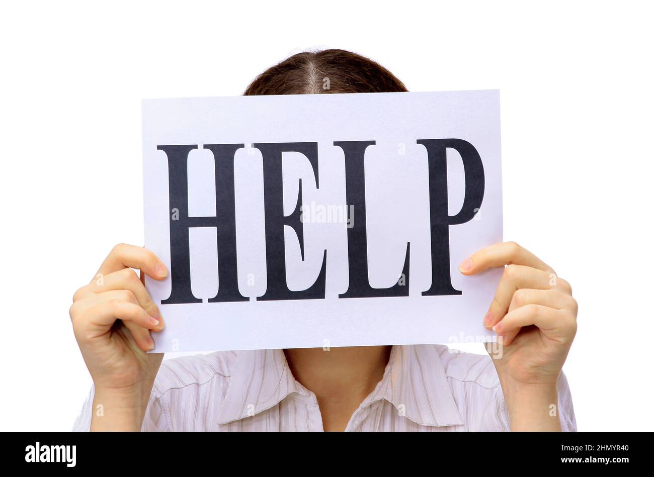 The girl with a sign in the hands of seeking assistance. Isolated on a ... The girl with a sign in the hands of seeking assistance. Isolated on a ...