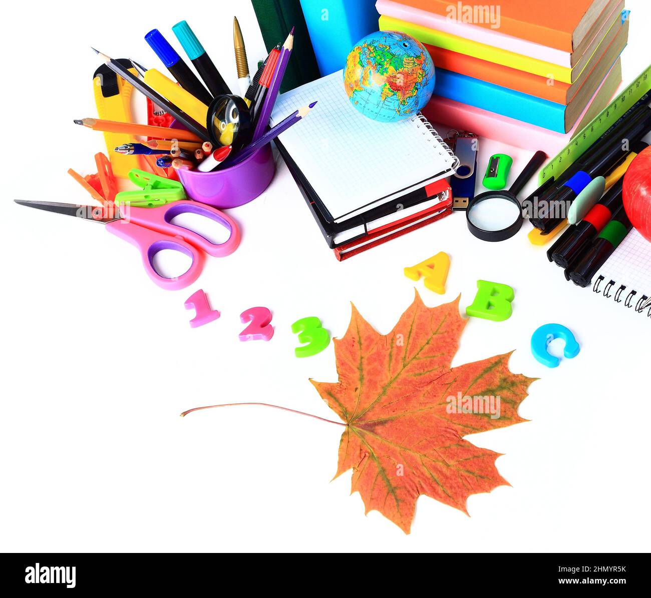 Office and student accessories on a white. Back to school concept Stock ...