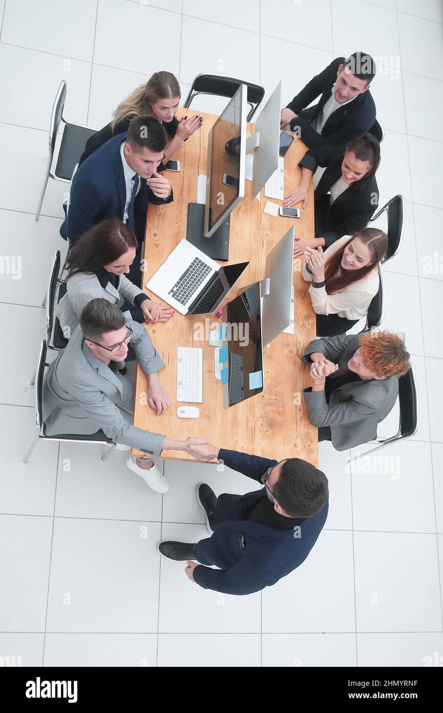 top view. project Manager at a meeting with the business team Stock ...
