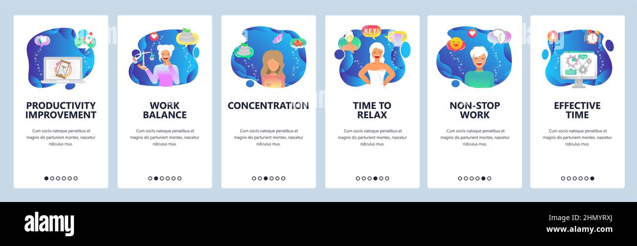 Onboarding for web site and mobile app. Menu banner vector template for ...