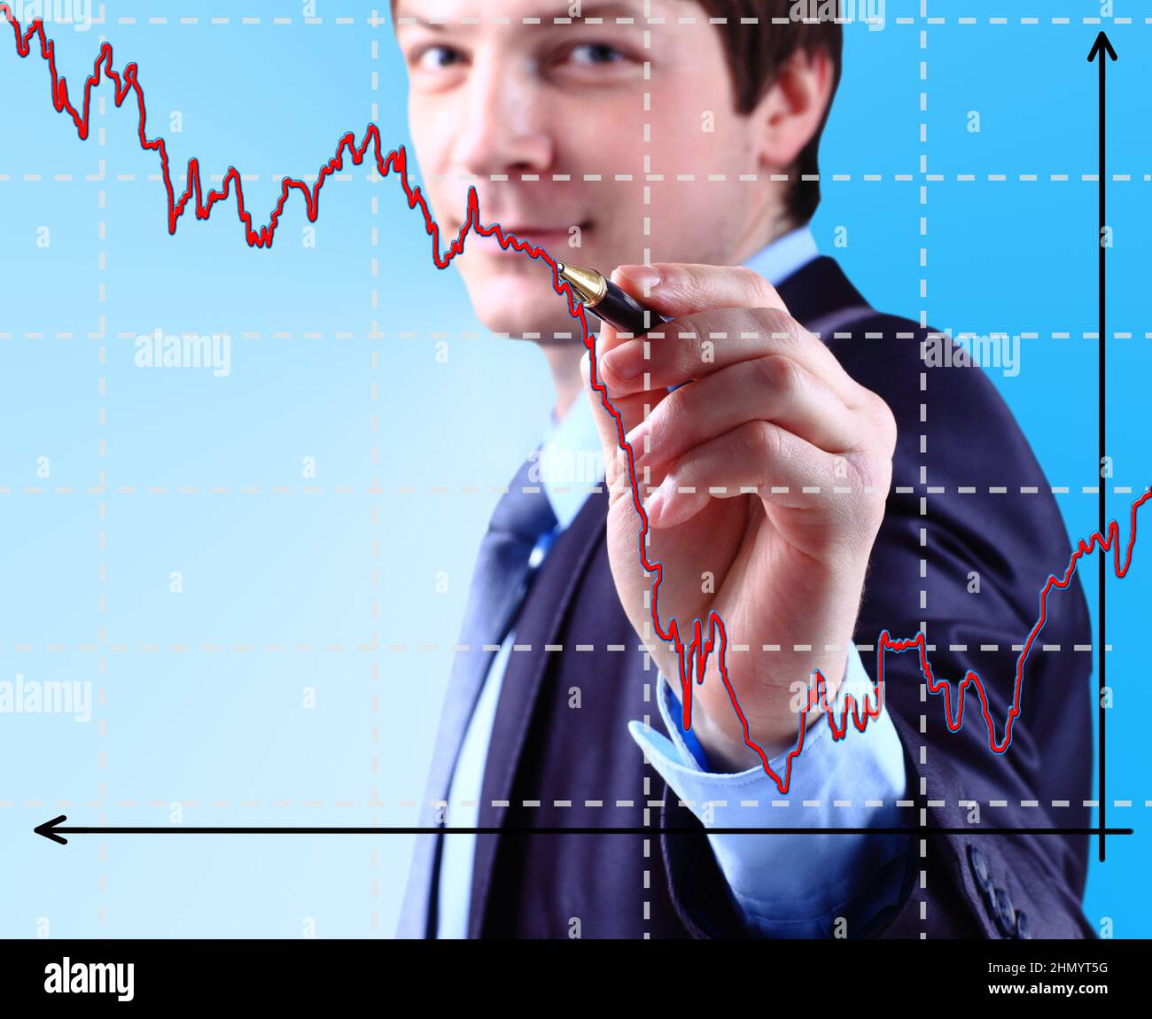 Business Man write graph on transparent digital screen Stock Photo - Alamy