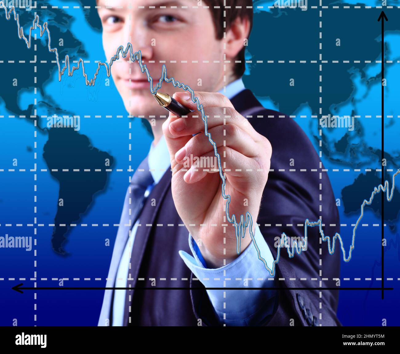 Business Man write graph on transparent digital screen Stock Photo - Alamy